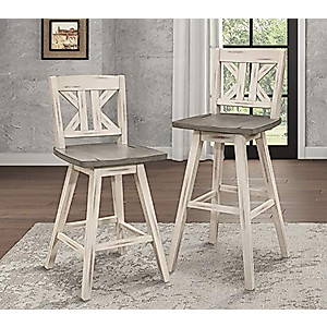 Swivel Pub Bar Height Stools Set of 2, Modern Solid Wood Kitchen Bar Height Stools with Backs, High Back, Swivel Seat, Footrest for Kitchen Island, Easy Assembly, Divided X-Back, 29"SH, White
