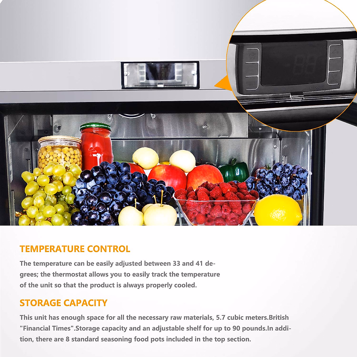 KITMA Commercial Undercounter Refrigerators WorkTop Refrigerator with Single Solid Door - 7.15 Cu.Ft