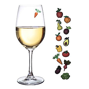 Simply Charmed Wine Glass Magnets - Fruit and Vegetable Magnetic Wine Glass Charms for Stemless Glasses - Set of 12 Drink Markers