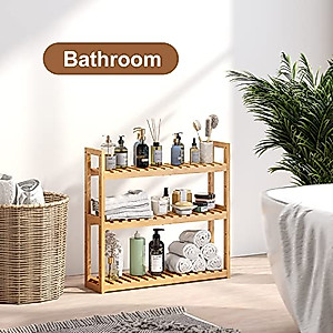 FILWH Bathroom Shelf Bamboo Organizer Rack Adjustable 3-Tier Storage Shelf Wall Mounted Storage Rack Over The Toilet Utility Shelves Living Room Kitchen Shelf(Natural)