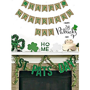 St. Patrick's Day Table Signs- St Patricks Day Wooden Lucky Decor in 3 Style, Green & White Shamrocks, House Shape Irish Wood Centerpiece Decorations for Desk Fireplace Home Office Ornaments