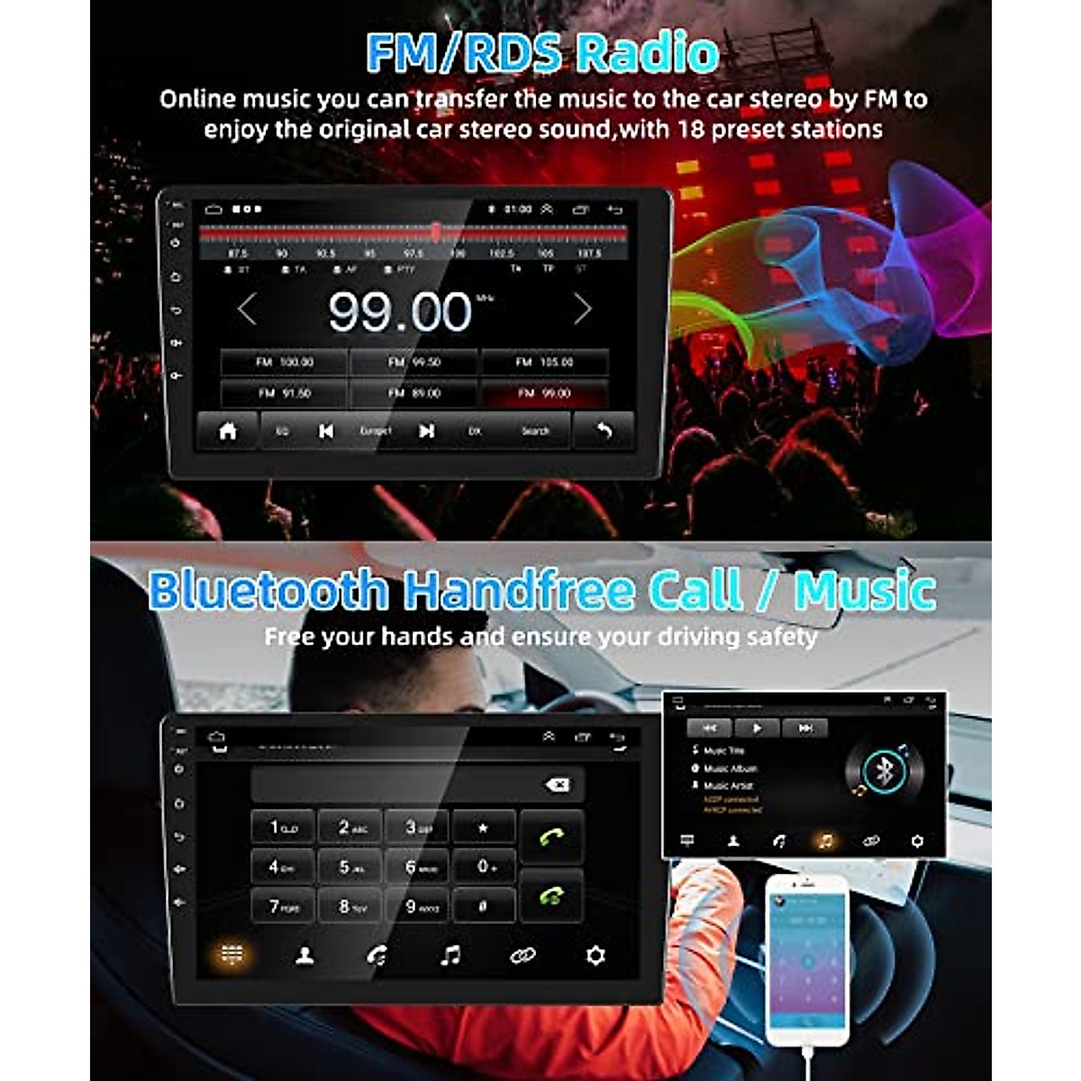 2+32G Android Radio for Honda Accord 8th 2008-2013 Support Wireless Carplay&Android Auto with 10.1" Touchscreen GPS Navigation Bluetooth USB WiFi FM/RDS Radio Receiver Backup Camera Head Unit Player