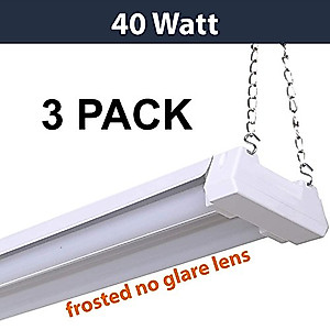 HARRRRD 3PK LED 4ft Utility Shop Light-40W, 5000K, Non-Linkable, Frosted Lens, 4100LM, Replaces 4 Foot Fluorescent, Garage Shoplight Ceiling Fixture, Pull Cord Chain, Plug in
