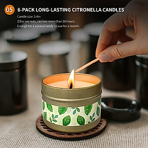 【6 Pack】 Citronella Scented Candles for Home Decoration Outdoor Indoor, Natural Soy Wax Candles Gift Set, Travel Tin Candles Set, Lemongrass Aromatherapy Candles for Home Garden Patio Balcony