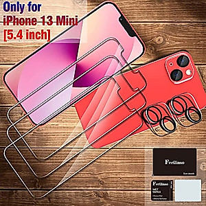Ferilinso Designed for iPhone 13 Mini Screen Protector, 3 Pack HD Tempered Glass with 2 Pack Camera Lens Protector, Case Friendly, 9H Hardness, Bubble Free, 5G 5.4 Inch, Easy Installation