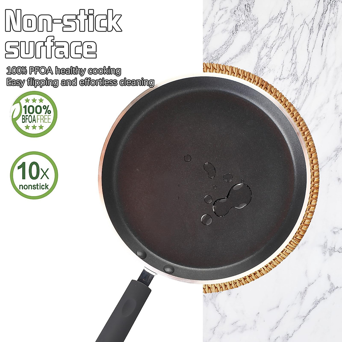 swiflon Nonstick Aluminum Crepe Pan 10 inch,Warp-proof Pancake Griddle Omelet Skillet Induction Compatible PFOA Free, Black