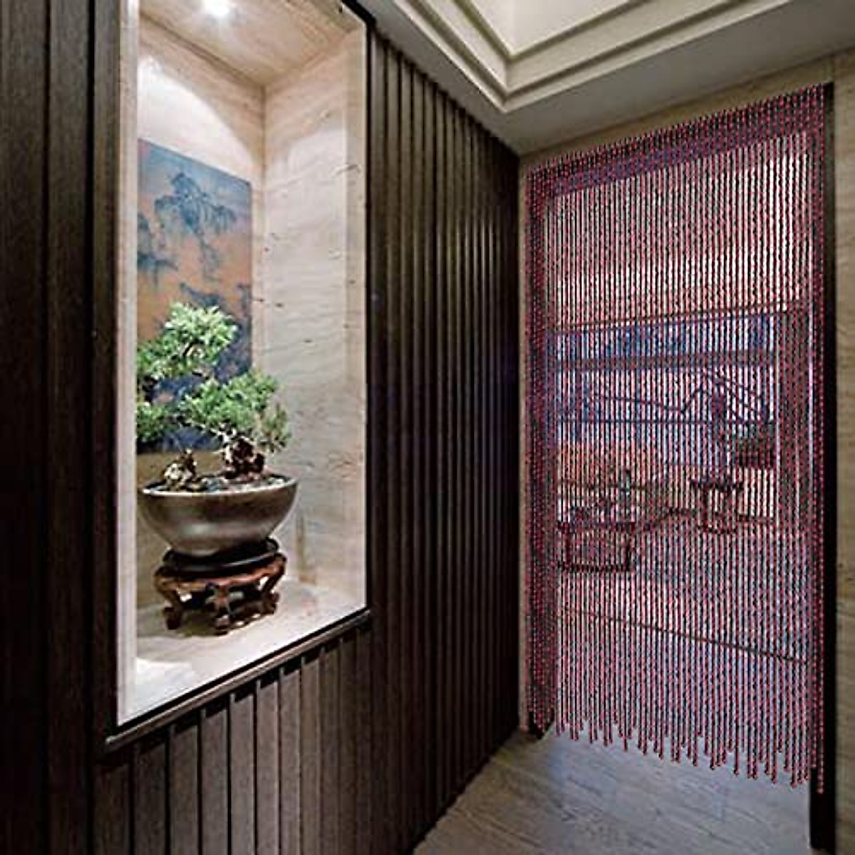 LEOSXA Wood Bamboo Beaded Curtain,Bamboo Beaded Curtain for Doorway,Partition Door Fly Beads Curtain,Wall Hanging Room Divider,Curtains Privacy Screen,for Home Doorways,Custom (120 Strand