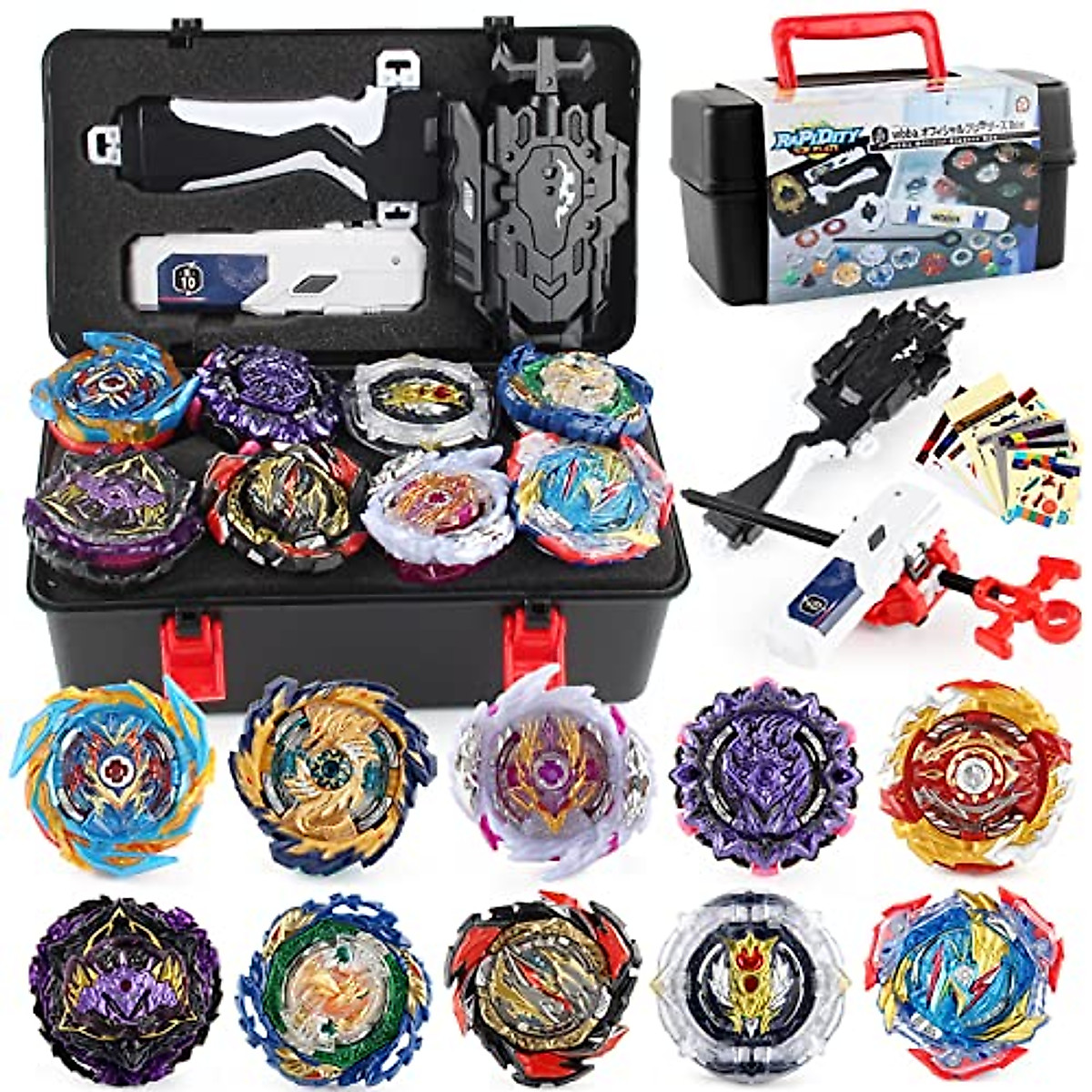 Battling Top Set, Burst Gyro Toys 10 Spinning Tops 2 Launchers Combat Battling Game with Portable Storage Box Gift for Kids Children Boys