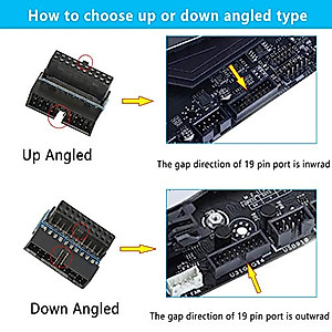 GELRHONR Right Angled USB 3.0 20-pin Male to Female Extension Adapter, Desktop Motherboard 90 Degree Angled USB 3.0 19-Pin Motherboard Internal Header-Black 2PCS