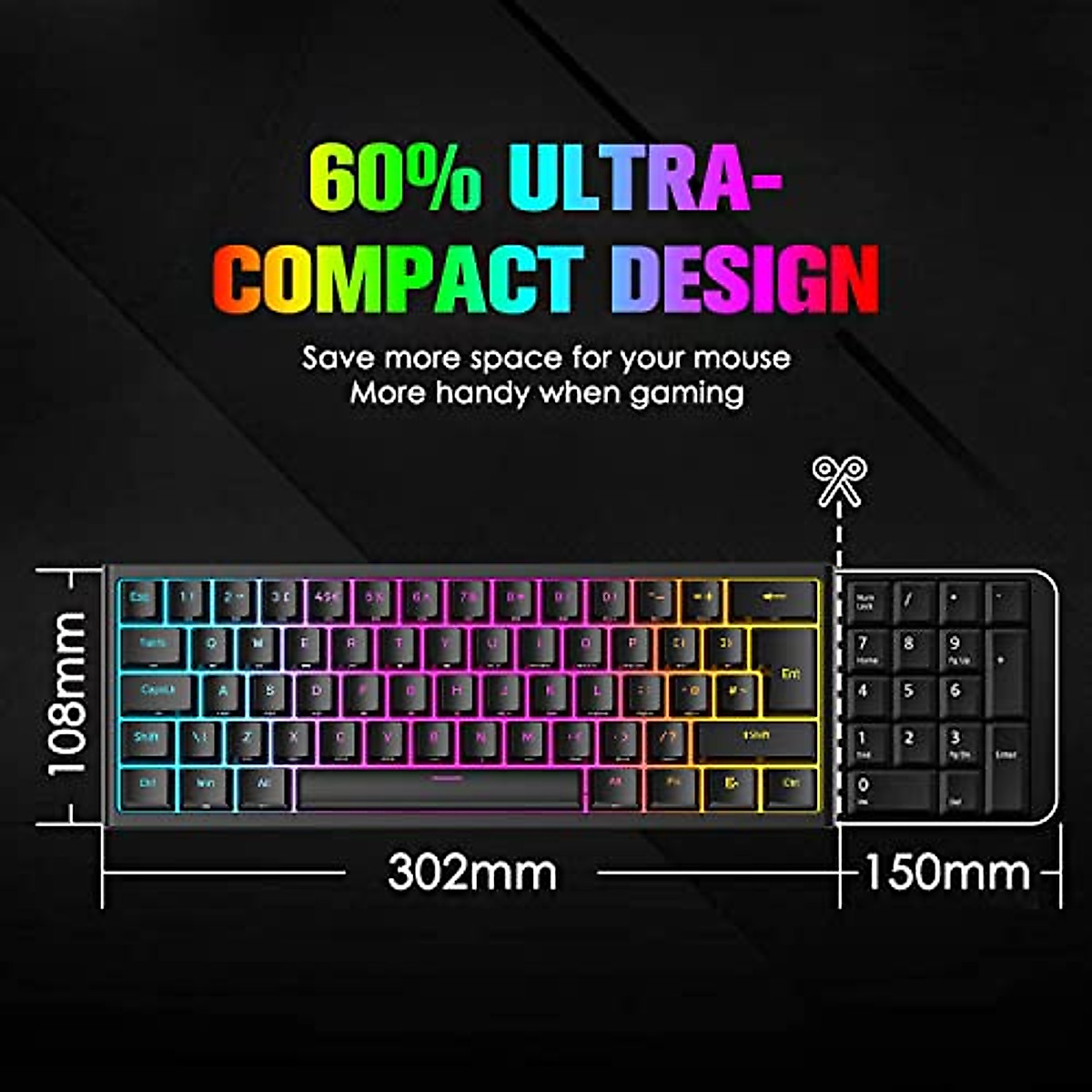 60% Gaming Keyboard and Mouse Combo with Wired RGB Backlight Mechanical Keyboard,12000 DPI Lightweight Gaming Mouse,Gaming Mouse pad for PC Gamers and Xbox and PS4 Users (Black)