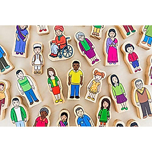 The Freckled Frog - FF420 My Family - Set of 30 - Ages 1+ - Inclusive Wooden Blocks for Toddlers – Includes Grandparents, Moms, Dads and Children Around the World - Double-Sided