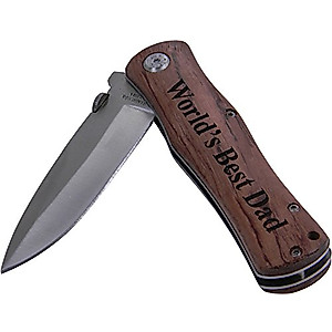 World's Best Dad Folding Stainless Steel Pocket Knife, (Wood Handle