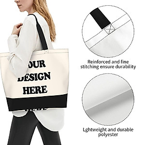Abybela Custom Tote Bags with Team Logo Text Picture for Women Personalized Shopping Handbag Add Your Design Customized Reusable Shoulder Travel Beach Bag Handmade Totes for Business Work