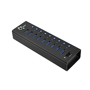 SIIG 10 Port USB Hub with 9 USB 3.0 Data ports and 1 charging port, 12V/5A Power Adapter, for Tablets, Smartphones, Hard Disk