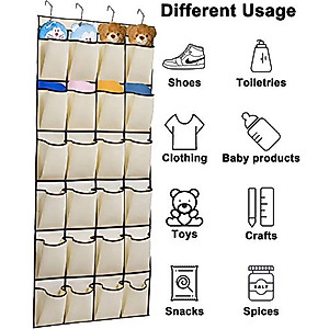 MISSLO Over the Door Shoe Organizer 24 Large Fabric Pocket Closet Accessory Storage Hanging Shoe Hanger, Beige