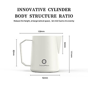 SearchPean 20oz Milk Frothing Pitcher, Stainless Steel Milk Frothing Pitcher, Milk Frother Cup Latte Art Barista Steam Pitchers Milk Jug Cup (600ml Latte Art) White