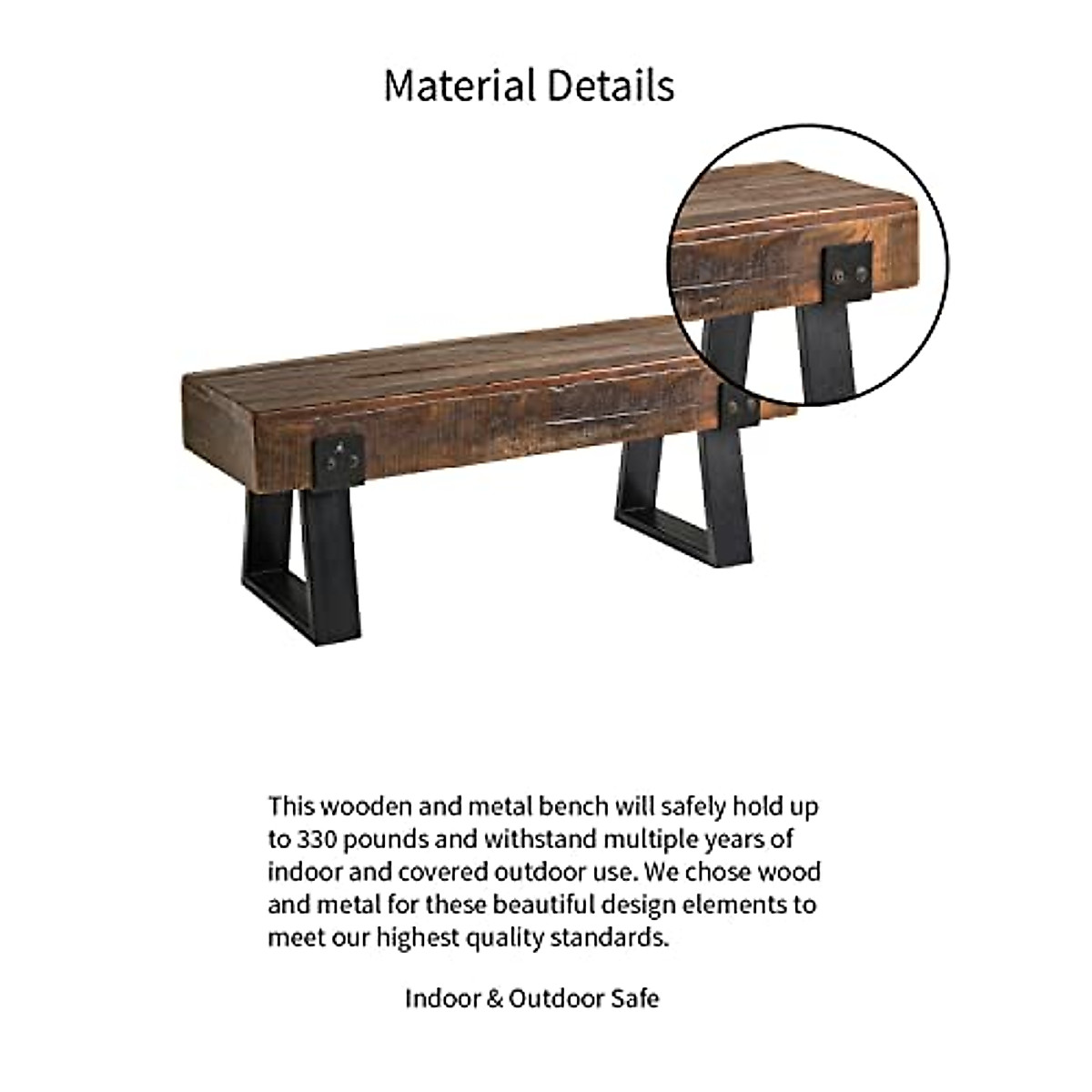 Plow & Hearth Richland Weatherproof Indoor Outdoor Entryway Bench | Holds Up to 300 lbs | Garden Patio Porch Park Deck | Wood | Natural