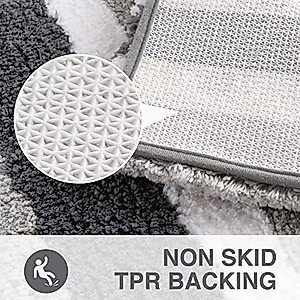 KMAT Luxury Bathroom Rugs Bath Mat,32in x20in, Non-Slip Fluffy Soft Plush Microfiber Shower Carpet Rug, Machine Washable Quick Dry Ultra Shaggy Bath Mats for Tub, Bathroom and Shower, White-Grey