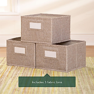 Guidecraft EdQ Three Shelf Compartment Storage Natural with 3 Fabric Bins: Wood Bookshelf and Toy Organizer for Kids, Storage Unit for Homeschool and Classroom