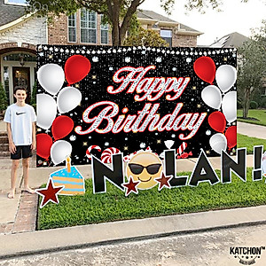 KatchOn, XtraLarge Red Happy Birthday Banner - 72x44 Inch | Red and Black Birthday Decorations | Happy Birthday Banner Red and Black | Happy Birthday Sign for Backdrop | Birthday Party Decorations
