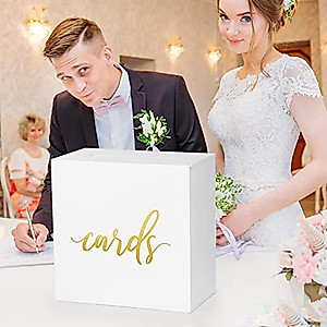 Hooqict White Wooden Wedding Card Box Large Rustic Gift Card Box with Slot for Wedding Reception Wishing Well Memory Money Box for Birthday Anniversaries Baby Shower Graduation