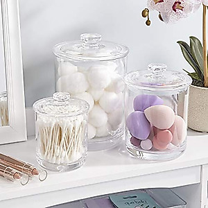 STORi 3-Pack Premium Quality Qtip and Cotton Ball Holders | 15-oz, 30-oz, and 60-oz Clear Plastic Apothecary Jars with Lids | Perfect Containers for Bathroom and Vanity | Set of 3