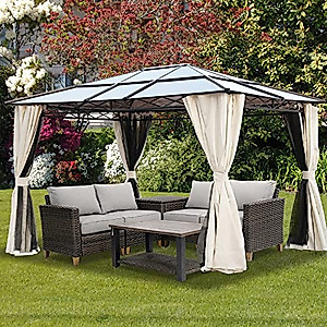 Grand patio 10x12 FT Gazebos, Hardtop Gazebo with Netting and Curtain, Aluminum Frame Polycarbonate Hard Top Gazebo for Patio, Garden, Deck, Lawn