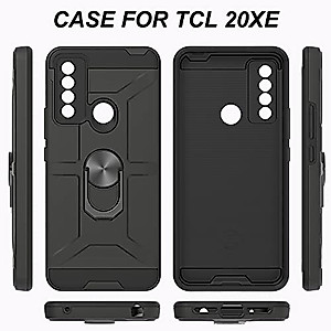 I VIKKLY Case for TCL 20 XE (XE Version Only) Case 2021,with HD Screen Protector, Military-Grade Hybrid Dual Layer Shockproof Case with 360° Rotatable Ring Kickstand Fit Magnetic Car Mount (Black)