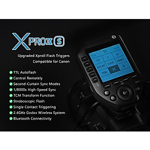 Godox XProII-S TTL Wireless Flash Trigger Compatible for Sony, 1/8000s HSS 2.4G Wireless Flash Transmitter, TTL-Convert-Manual, Extra Large LCD Screen, Bluetooth Connection, New Hotshoe Locking