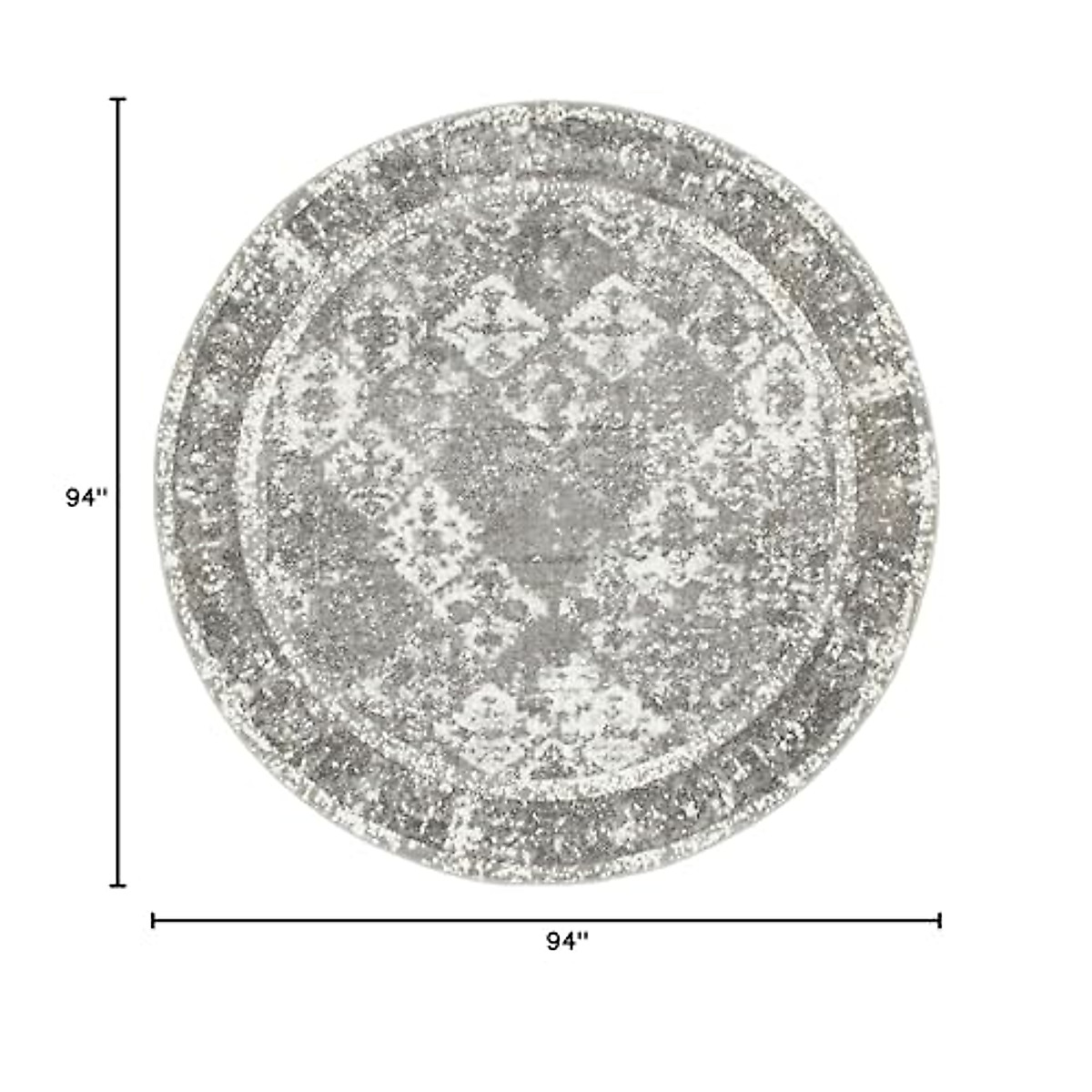 Unique Loom Rosso Collection Vintage, Traditional, Bohemian, Geometric, Distressed, Southwestern Area Rug, 8' 0" x 8' 0", Gray/Ivory