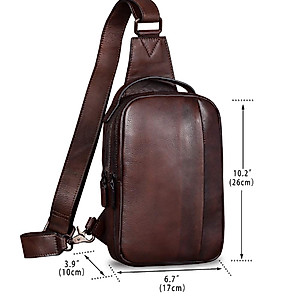 Genuine Leather Sling Bag for Men Crossbody Casual Hiking Daypack Vintage Handmade Chest Shoulder Backpack (Brown)