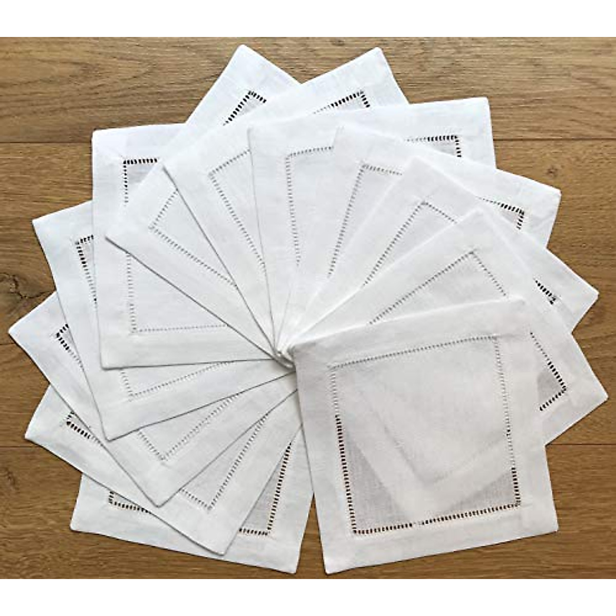White Linen Cocktail Napkin 6"x6" Set of 50 Linen Cloth Napkin Coasters-Ladder Hemstitch 100% Linen Beverage Party Napkin Coaster Super Value Bulk 50 Pack