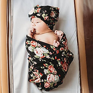 DRESHOW BQUBO Newborn Floral Receiving Blankets Newborn Baby Swaddling Hats Sleepsack Toddler Warm 3 Pack