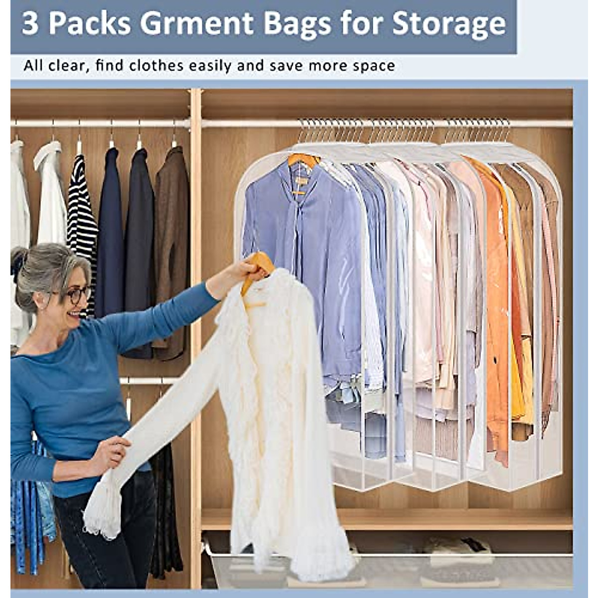 SLEEPING LAMB 10" Gusseted Clear Garment Bags for Hanging Clothes Suit Bags for Closet Storage Clothing Cover for Coats, Jackets (3 Packs)