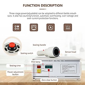 NEWTRY Induction Bottle Cap Sealer 10-50mm Handheld Heat Sealing Machine with Counting Function for Plastic Glass Bottles of Flat and Pointed Cap (110V)