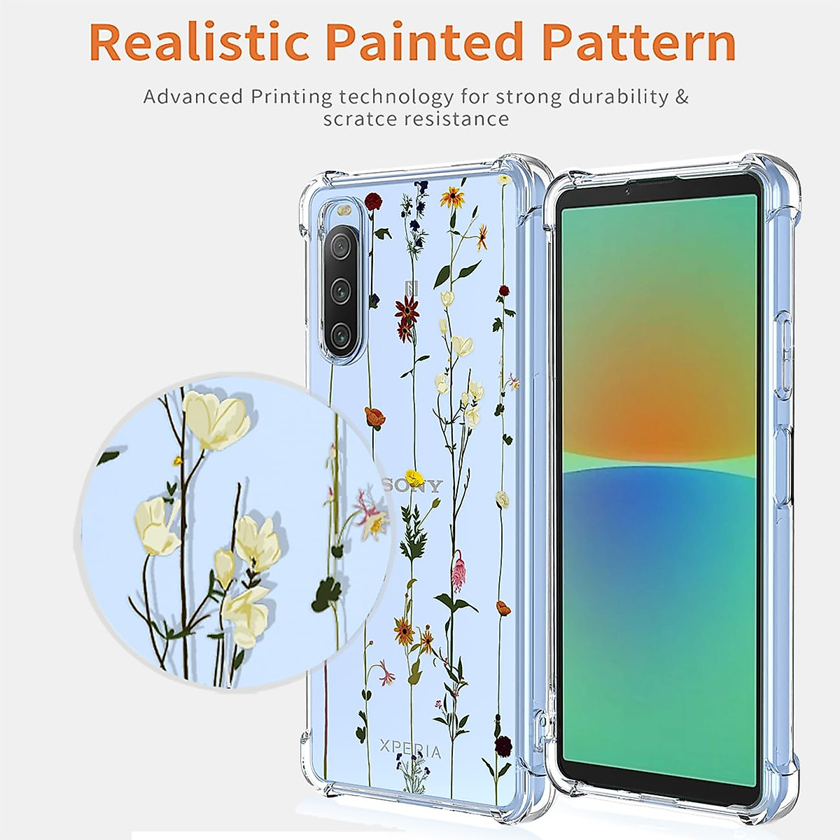GTBDEKI Phone Case for Xperia 10 III Case, Sony 10 III Lite XQ-BT52 XQ-BT44 Case, Clear Case with Flower Garden Patterns Protective Phone Cover for Sony Xperia 10 III Floral Garden