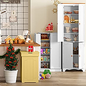 Function Home Trash Can Cabinet, 23 Gallon Kitchen Garbage Can, Wooden Recycling Trash Bin, Freestanding Dog Proof Trash Can, Farmhouse Trash Cabinet with Lid for Home Kitchen Bathroom, Yellow