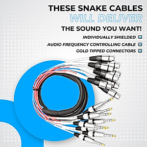Seismic Audio Speakers 8 Channel Snake Cables, 5’ XLR Female To ¼” TRS Snake Cable