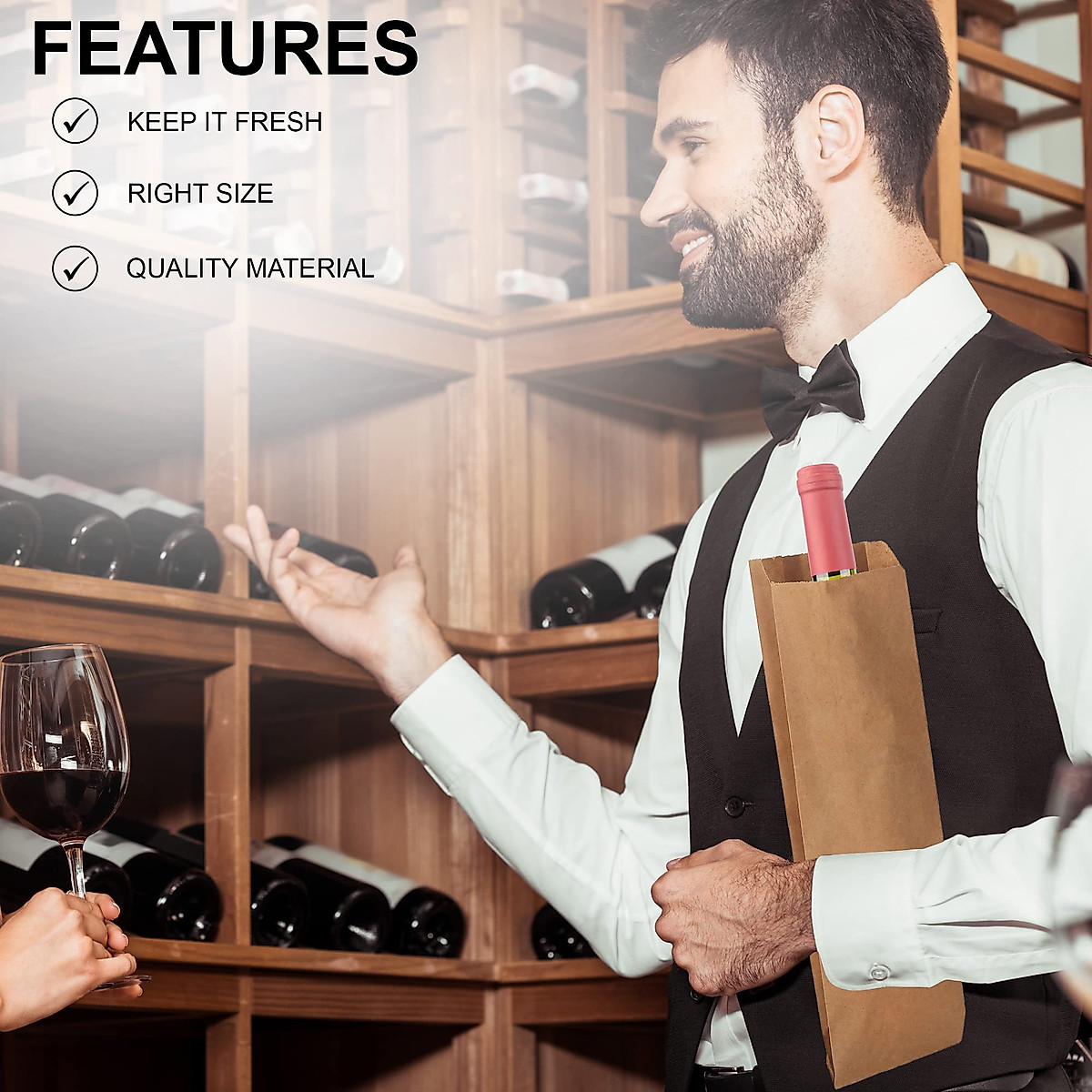 Quart Size Kraft Paper Bags Great Used as a Wine Bag or For Freshly Baked Goods 4 1/2"W x 2 1/2"G x 16"H By MT Products (100 Pieces)