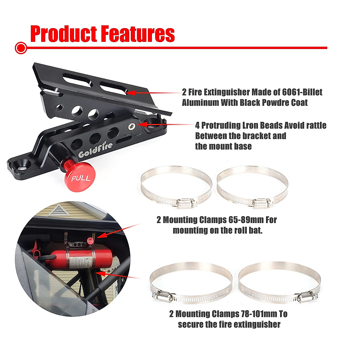 Goldfire Universal Vehicle Adjustable Quick Release Roll Bar Fire Extinguisher Mount Holder Brackets, Fire Extinguisher Mount for Car UTV