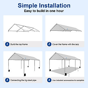 Carport Canopy 10'x20' Heavy Duty Carport, Waterproof & UV Protected Garage Top Tarp Shelter Cover with Reinforced Steel Cables, Outdoor Portable Garage for Car, Boat Tent, Light Grey
