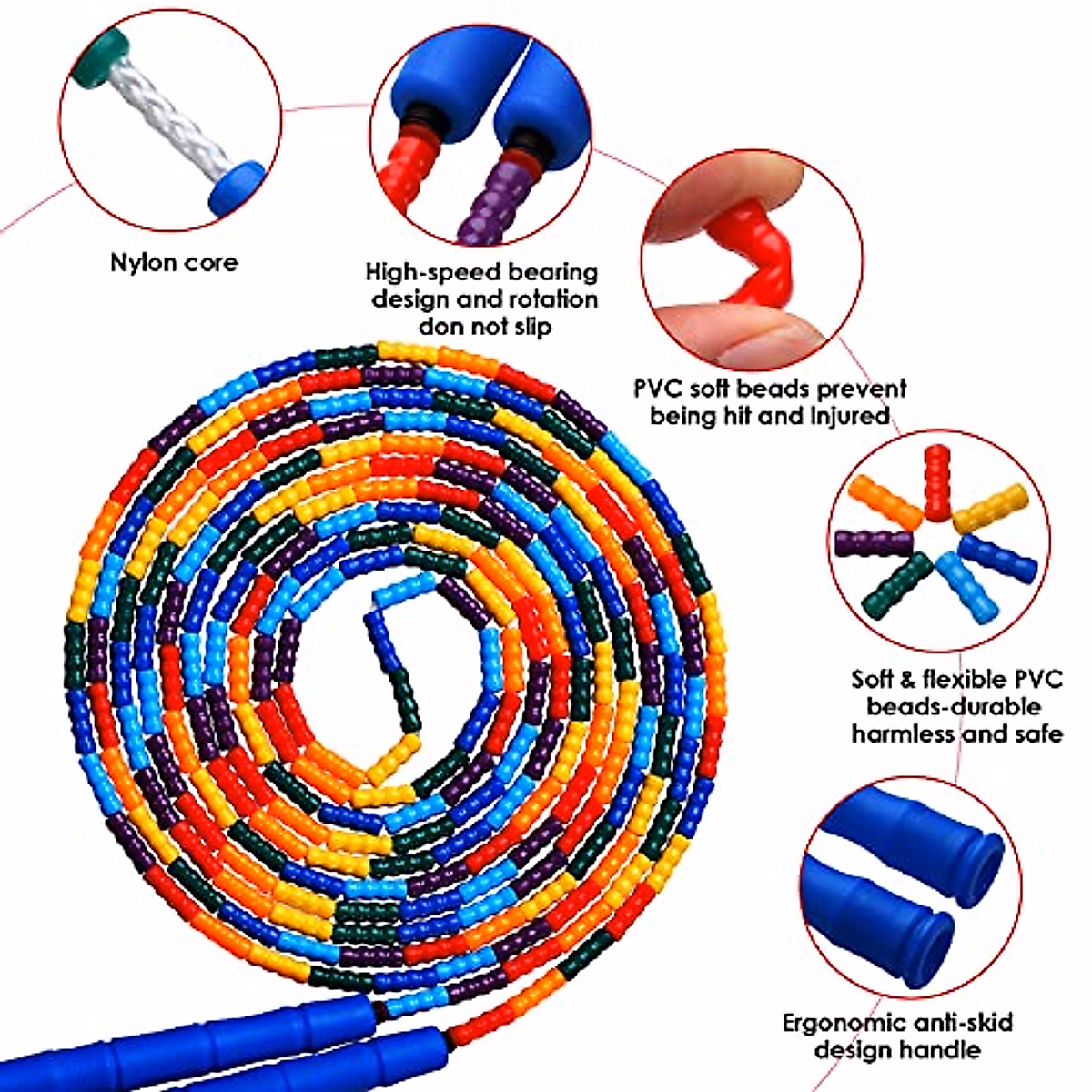 Kingcolor Double Dutch Jump Rope 16 FT 2 Pack Long Jump Rope,Plastic Segmented Beaded Diy Jump Rope, Suitable for Children and Adults, Long Enough for 5-6 Jumpers (Blue)