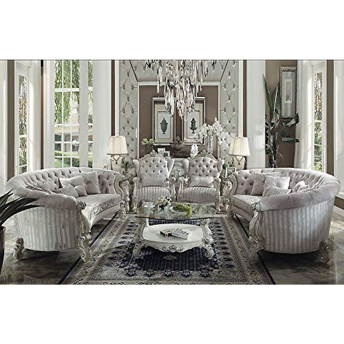 ACME Versailles Sofa w/5 Pillows - 52085 - Ivory Velvet & Bone White