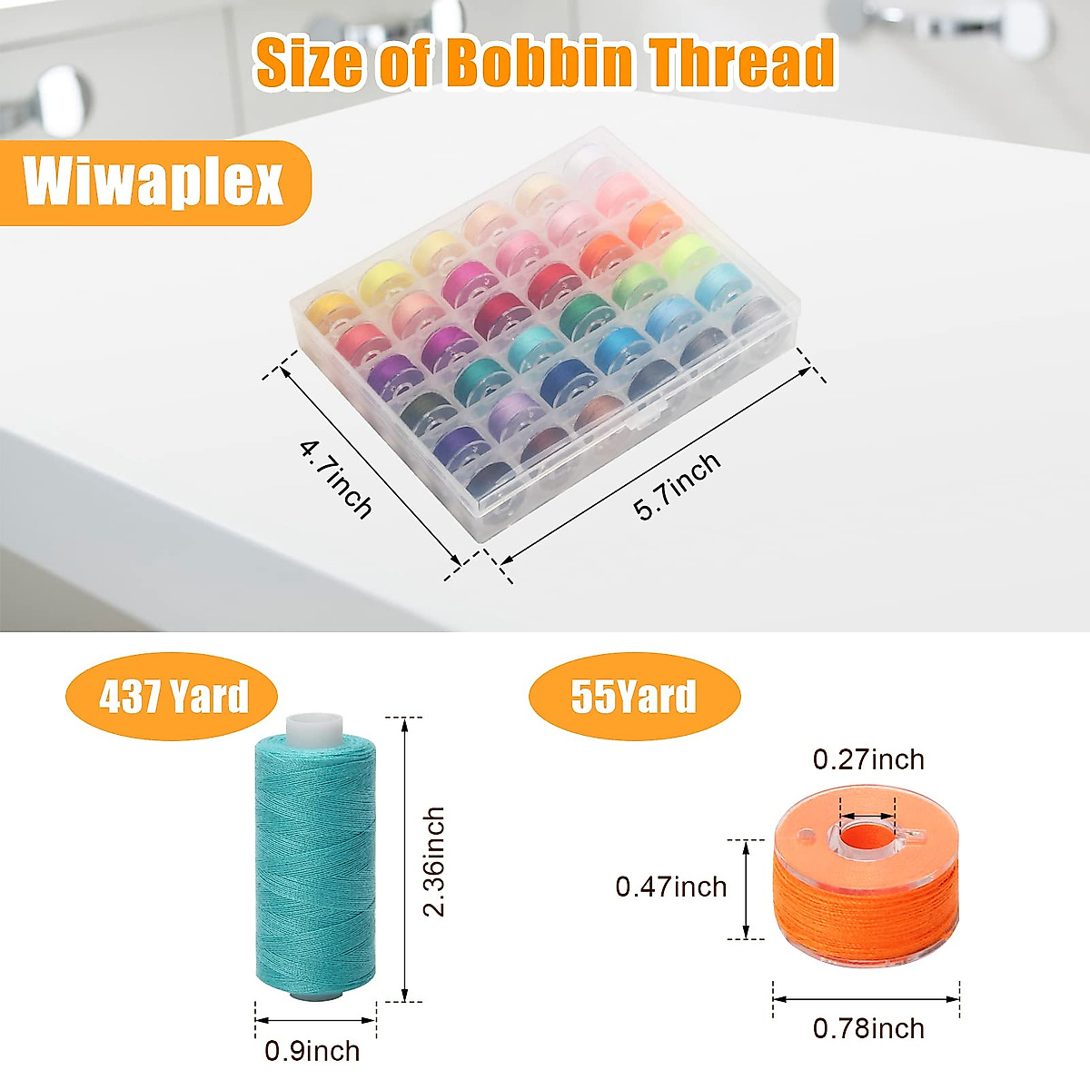 WIWAPLEX 72pc Bobbin Sewing Kit, 437 Yards Thread, 36 Colors, Prewound, Hand & Machine Sewing, Emergency & Travel, DIY & Home