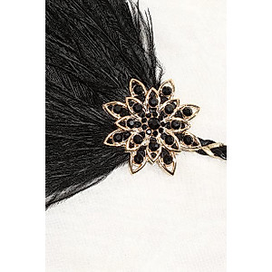 BABEYOND 1920s Flapper Headband Roaring 20s Headpiece Gatsby Ostrich Feather Headpiece with Crystal (Black Gold)