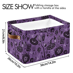 xigua Halloween Witch Foldable Storage Basket for Shelves, Collapsible Waterproof Sturdy Fabric Storage Bin with Handles, Canvas Storage Cube for Organizing Shelf Nursery Home Closet 1PCS