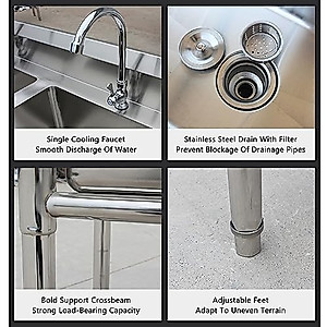 3 Compartment Restaurant Kitchen Prep & Utility Sink,Free Standing Stainless-Steel Three Bowl Kitchen Sink,Free Standing Utility Sink For Garage,Restaurant,Kitchen,Laundry Room(Thick0.8mm)