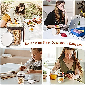 KesaPlan Overnight Oats Containers with Lid and Spoon, 10oz Airtight Large Capacity Mason Jar, 2PCS Leak-proof Oatmeal Jars with Measurement Marks, Reusable On The Go Parfait Cups for Yogurt Cereal