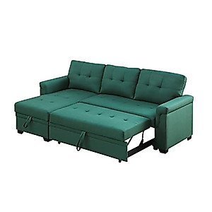 Eafurn 84'' Reversible Sectional Sofa Couch with Pull-Out Sleeper Bed, Line Fabric L-Shape 3-Seater Convertible Corner Sofa & Couches with Storage Chaise,Button Tufted Couch for Living Room
