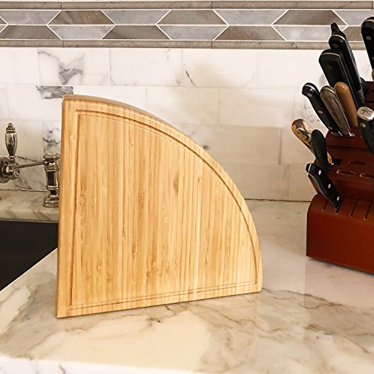 Picnic at Ascot Patented Bamboo Cheese/Charcuterie Board with Knife Set-Stores as a Compact Wedge-Opens to 18" Diameter-Designed & Quality Checked in USA